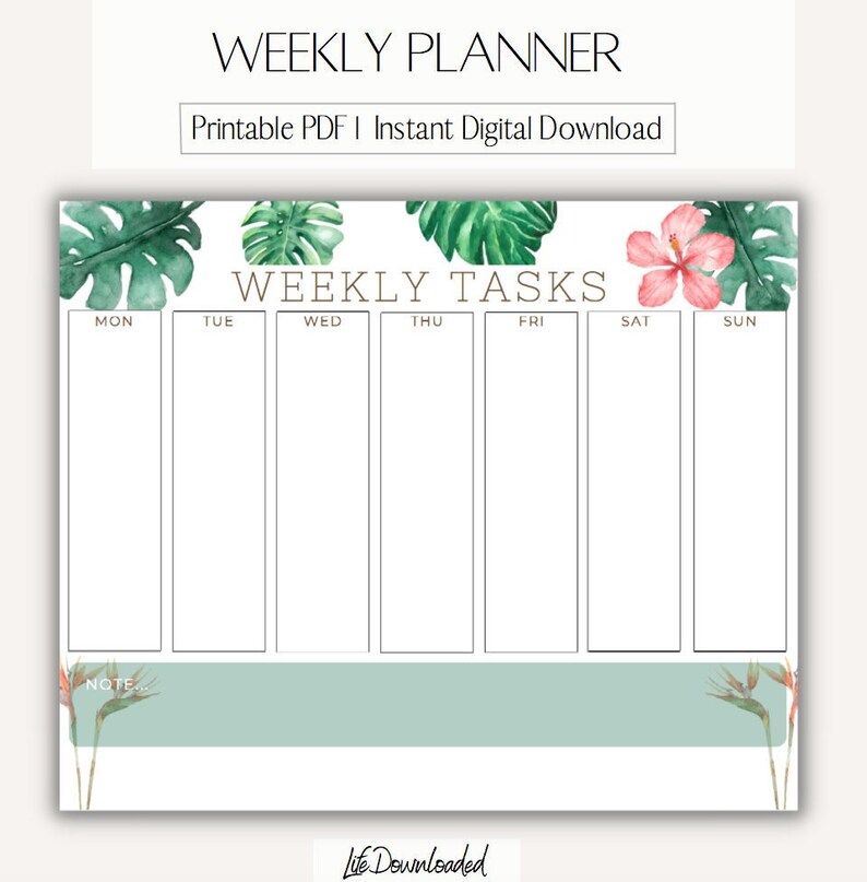Printable Tropical Print Weekly Planner L Editable L Instant Digital ...