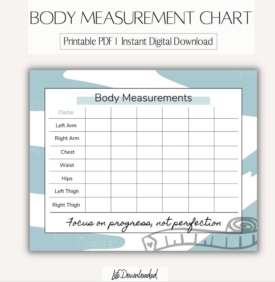 Printable Body Measurement Chart L Fitness Tracker | Weight Loss ...