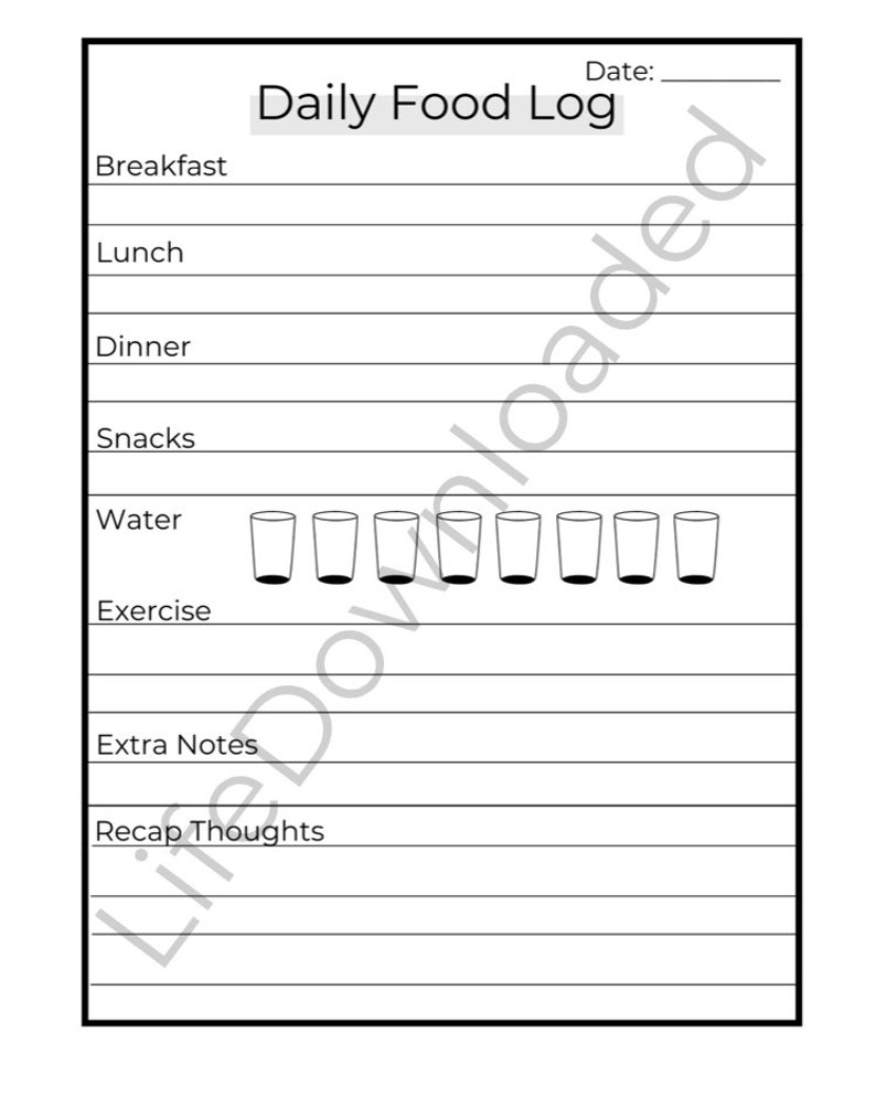 Daily Food Log for Intuitive Eating With Exercise and Water Tracker ...