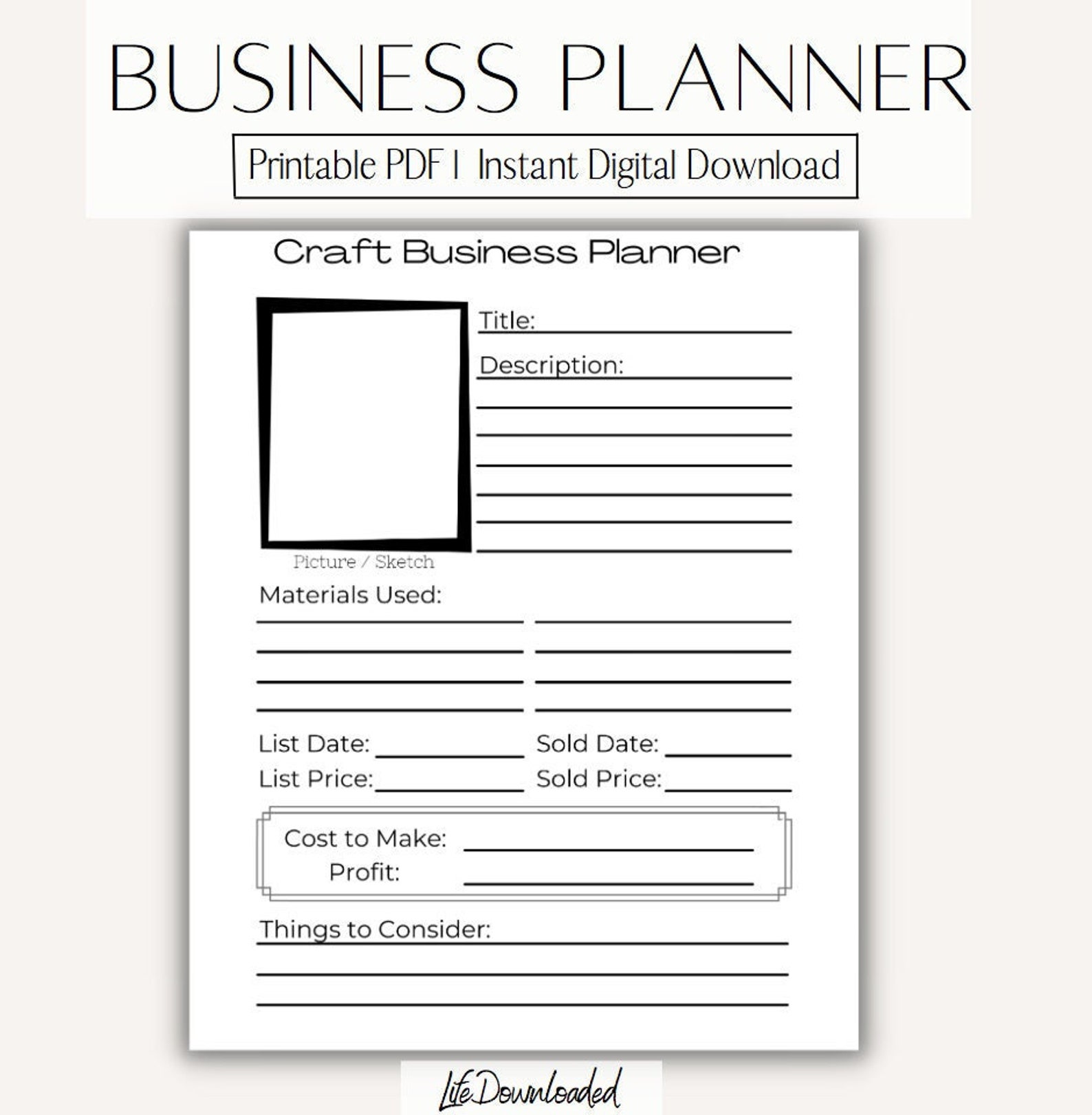 Printable Craft Business Planner Template - Instant Digital Download, 4 ...