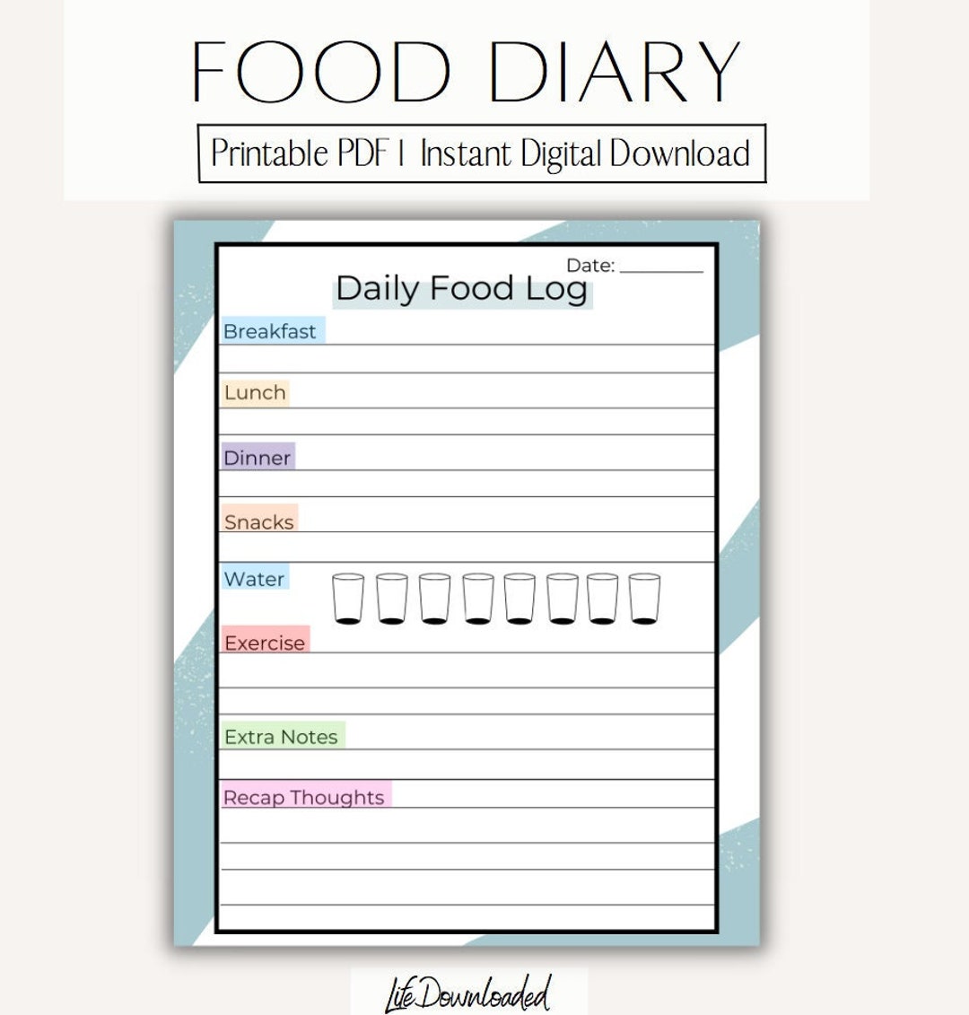 Printable Daily Food Log for Intuitive Eating and Healthy Lifestyle ...