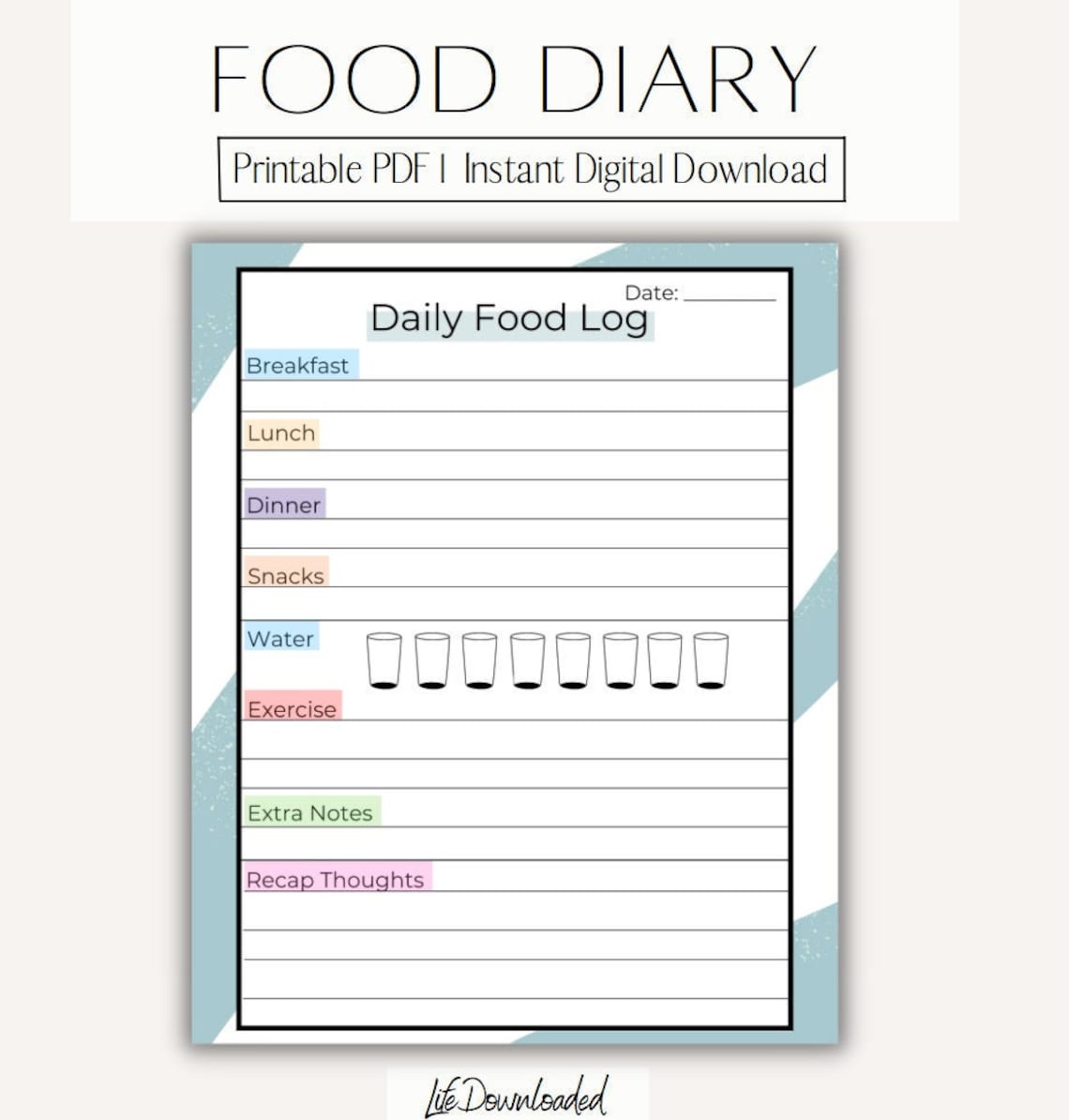 Printable Daily Food Log for Intuitive Eating and Healthy Lifestyle ...