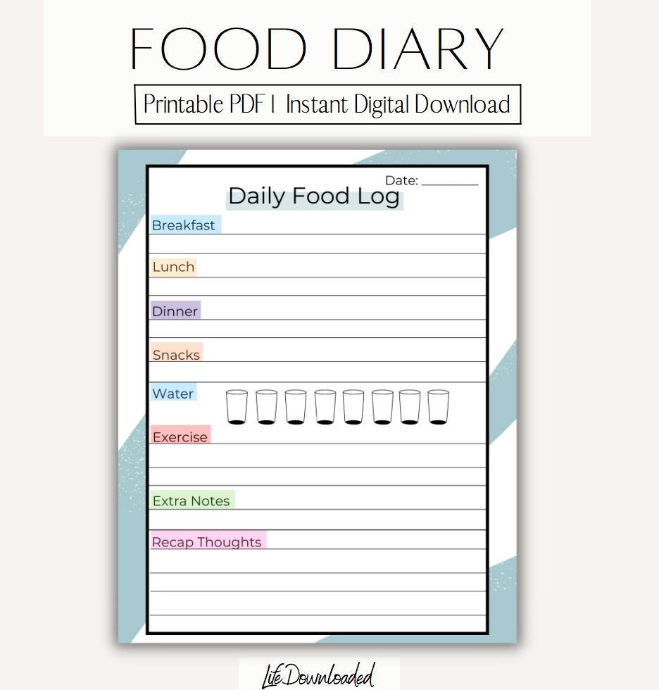 Printable Daily Food Log for Intuitive Eating and Healthy Lifestyle ...