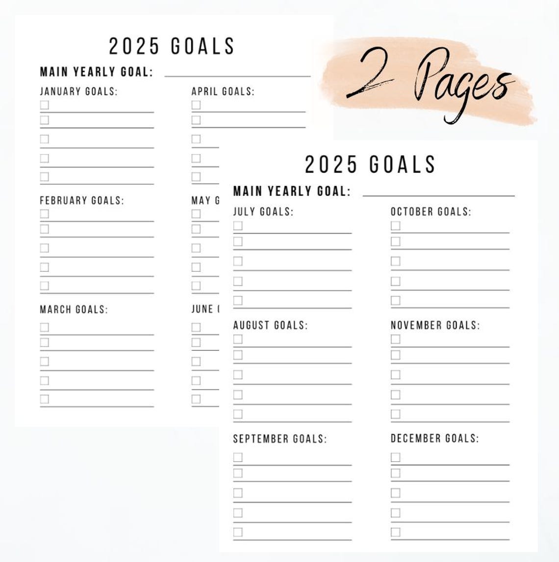 Printable 2025 Yearly and Monthly Goals Template L Instant Digital ...