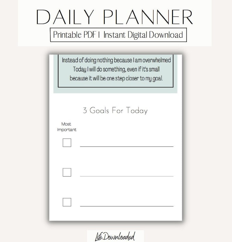 Printable 3 Daily Goals Simple to Do List With Motivational Quote L ...