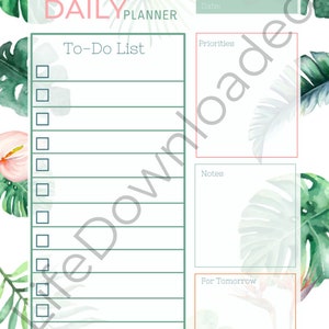 Printable Daily Planner Tropical Print L Instant Digital Download L ...