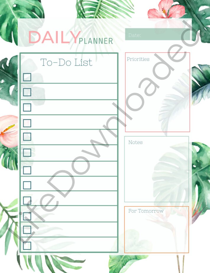 Printable Daily Planner Tropical Print L Instant Digital Download L ...