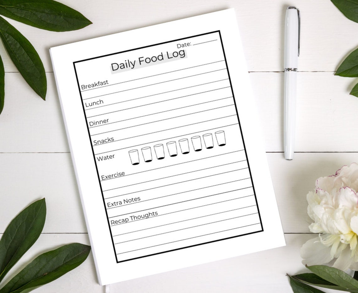 Daily Food Log for Intuitive Eating With Exercise and Water Tracker ...