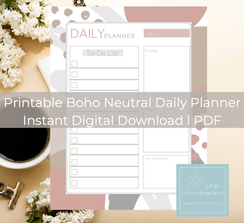 Printable Daily Planner in Boho Neutral Print Template L - Etsy