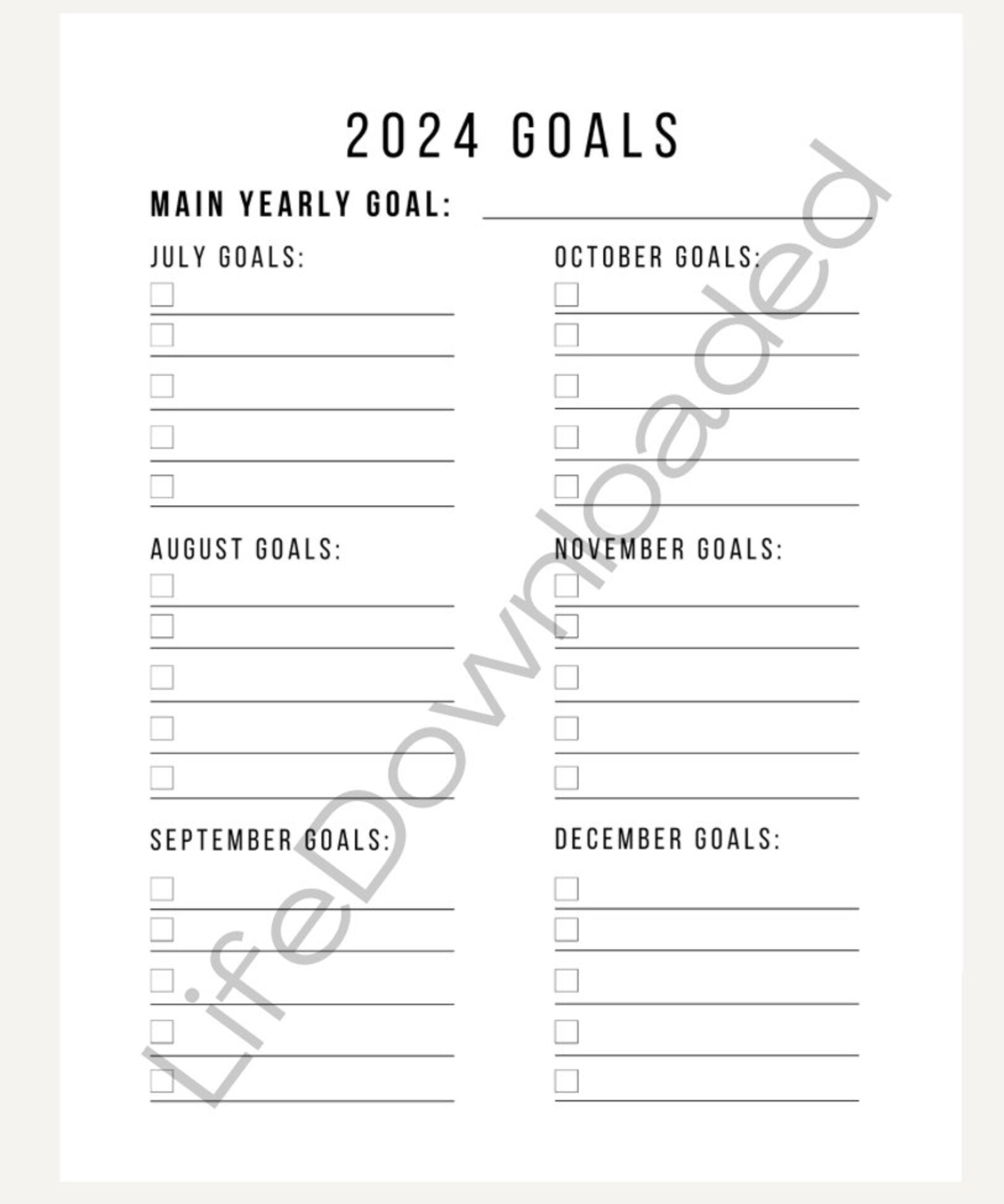 Printable 2024 Yearly and Monthly Goals Template L Instant Digital ...