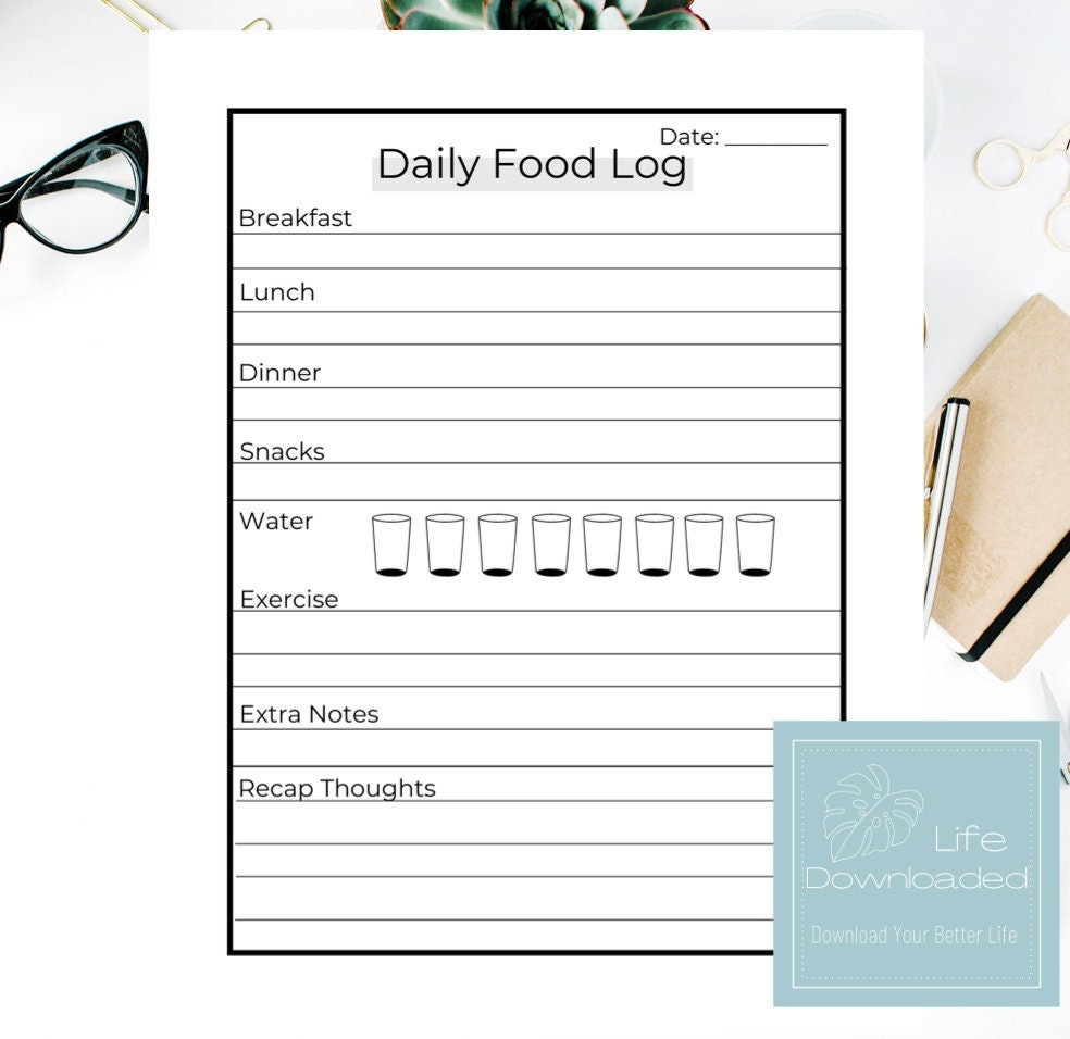 Daily Food Log for Intuitive Eating With Exercise and Water Tracker ...