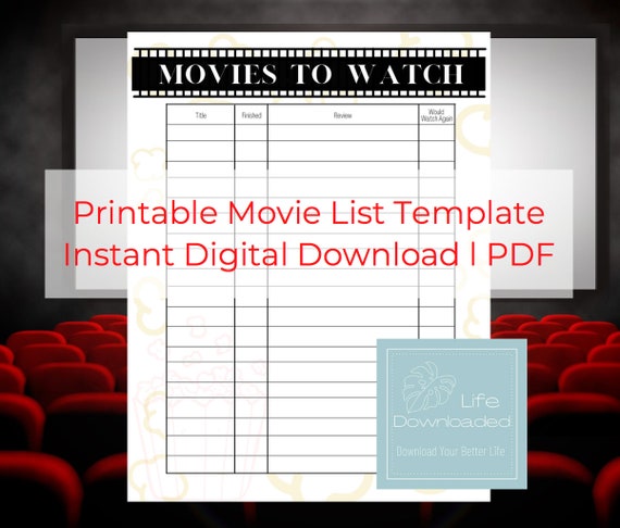 Printable Movies to Watch List Template L Editable L Instant | Etsy
