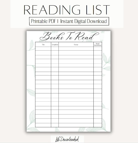 Favorite Books List Printable