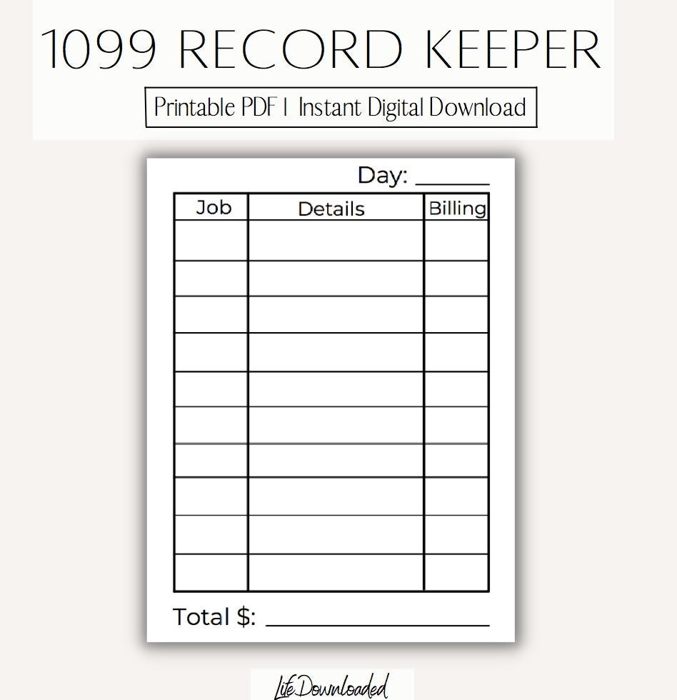 Simple 1099 Record Keeper Template L Printable L Instant - Etsy