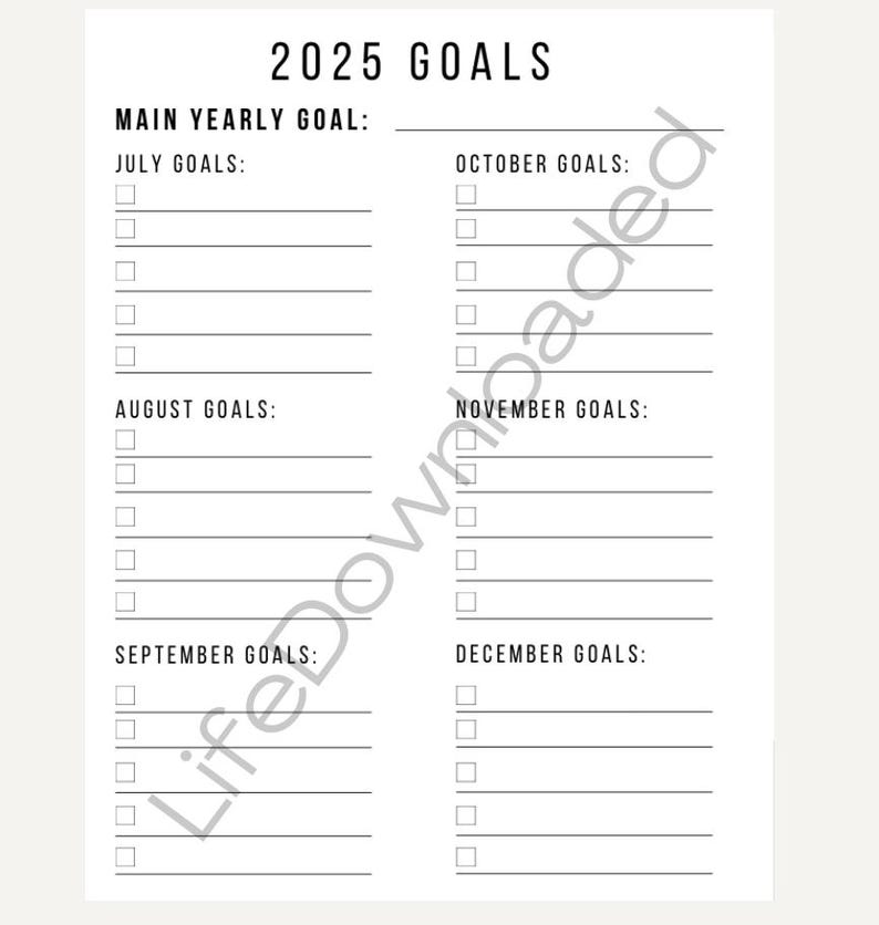 Printable 2025 Yearly and Monthly Goals Template L Instant Digital ...