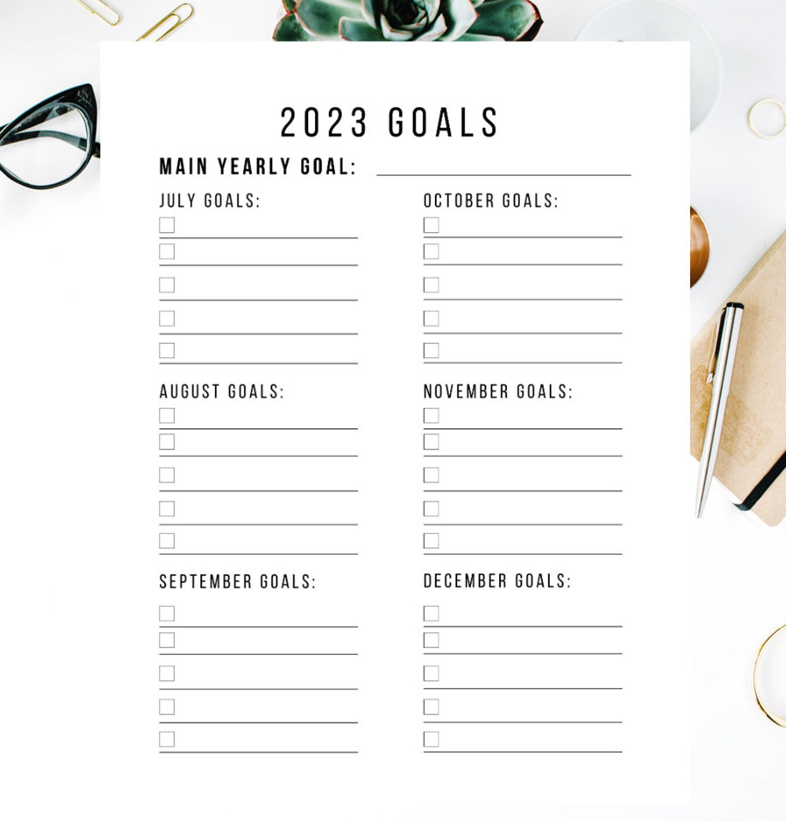 Printable 2024 Yearly and Monthly Goals Template L Instant Digital ...