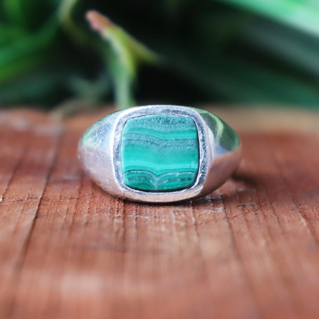 Malachite Signet Ring: 925 Sterling Silver, Oxidized Boho Jewelry - Etsy