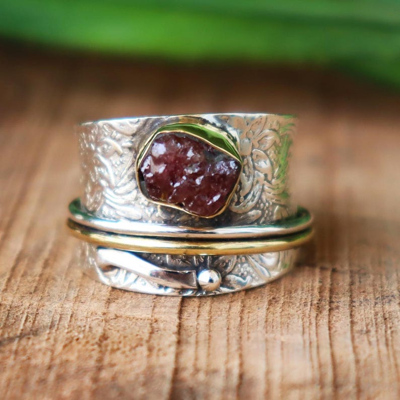 Raw Ruby Stone Ring: 925 Sterling Silver Spinner Band - Etsy