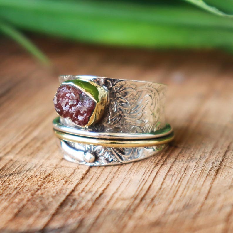 Raw Ruby Stone Ring: 925 Sterling Silver Spinner Band - Etsy