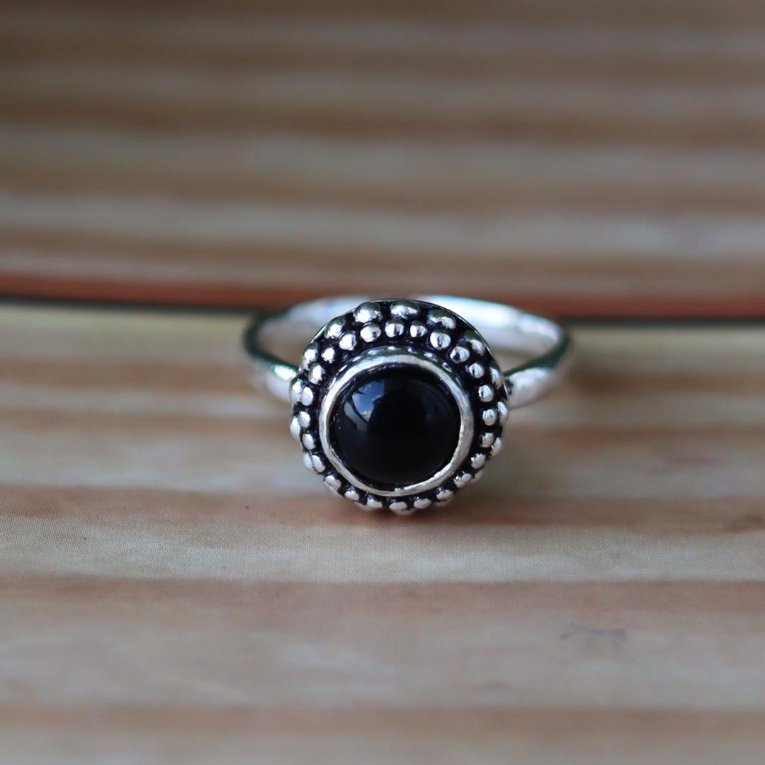 Black Onyx Ring Statement Jewelry - Vintage Bohemian Faceted Oval ...