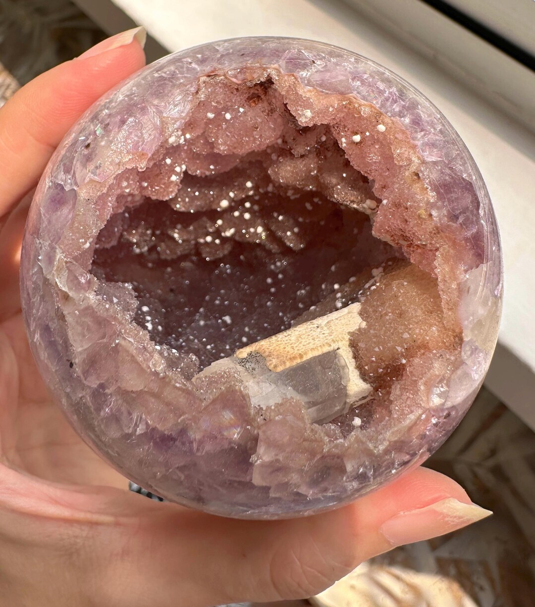 Beautiful Sugar Amethyst Sphere With Calcite and Agate (this Beauty ...