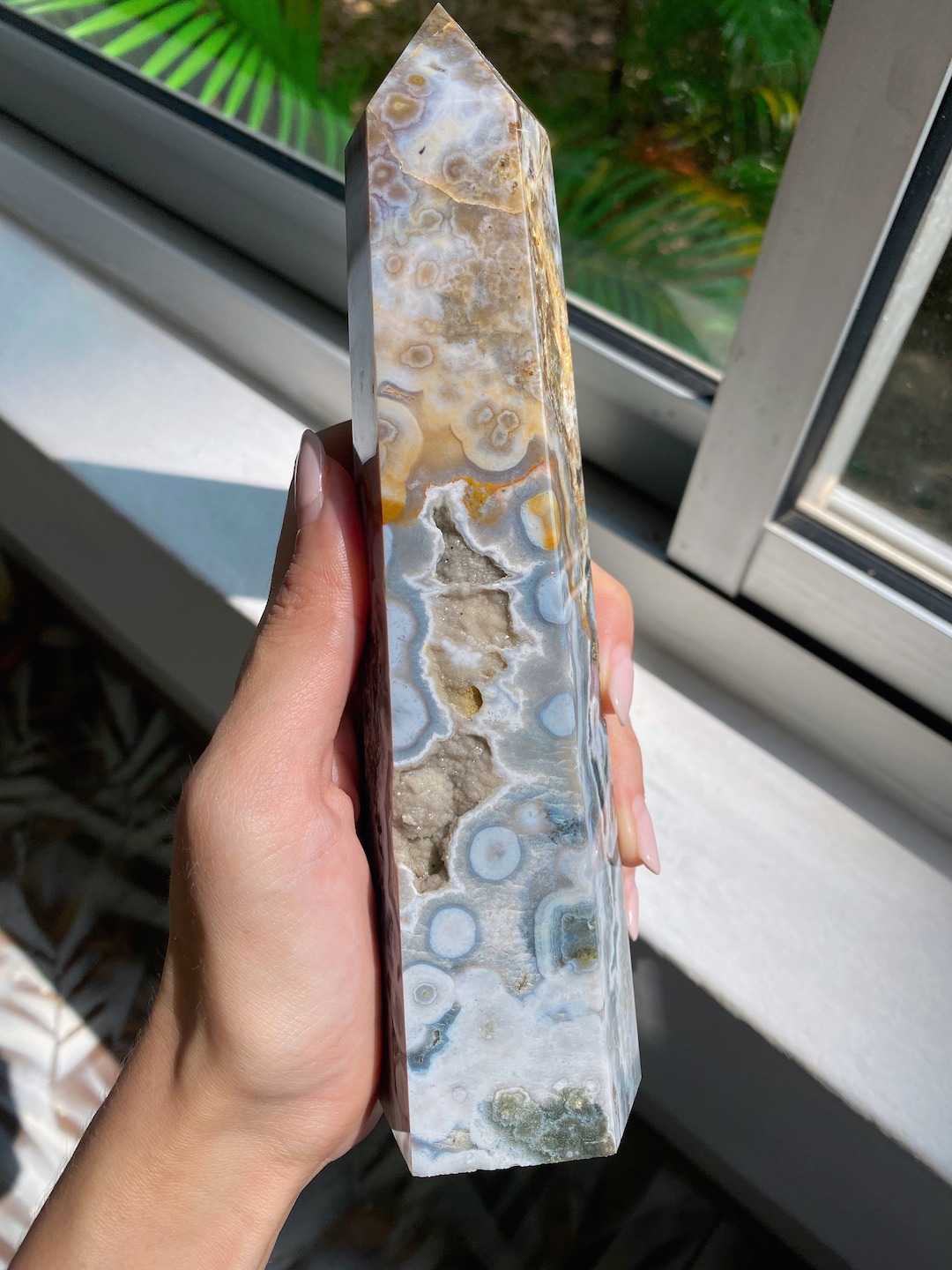 RARE 8th Vein Ocean Jasper Tower With Druzy and Orbs 20cm Height (blue ...