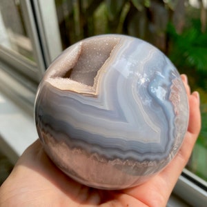 Spectacular Blue Lace Agate Sphere With Druzy 912grams (one of Most ...