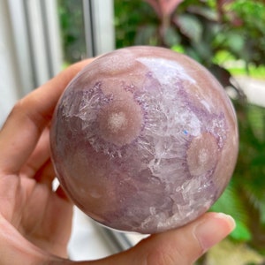 Pink Amethyst With Flower Agate Sphere (with Rainbow on Quartz Druzy) 7 ...