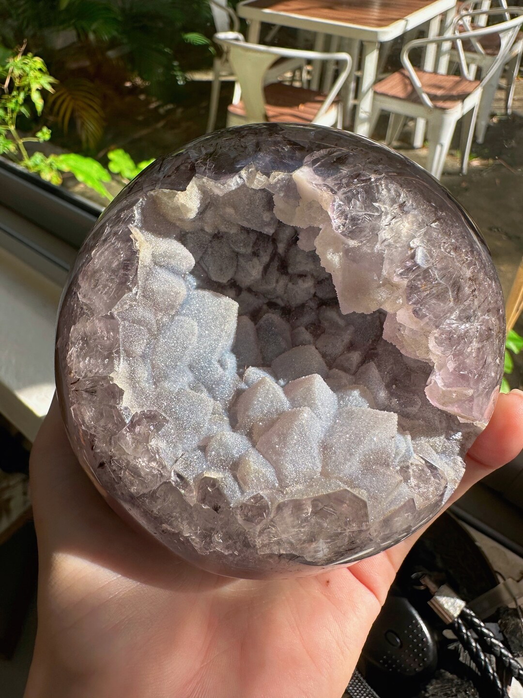 RARE Sugar Amethyst With Rutile Sphere (this 9.9cm Beauty Blue Sugar ...