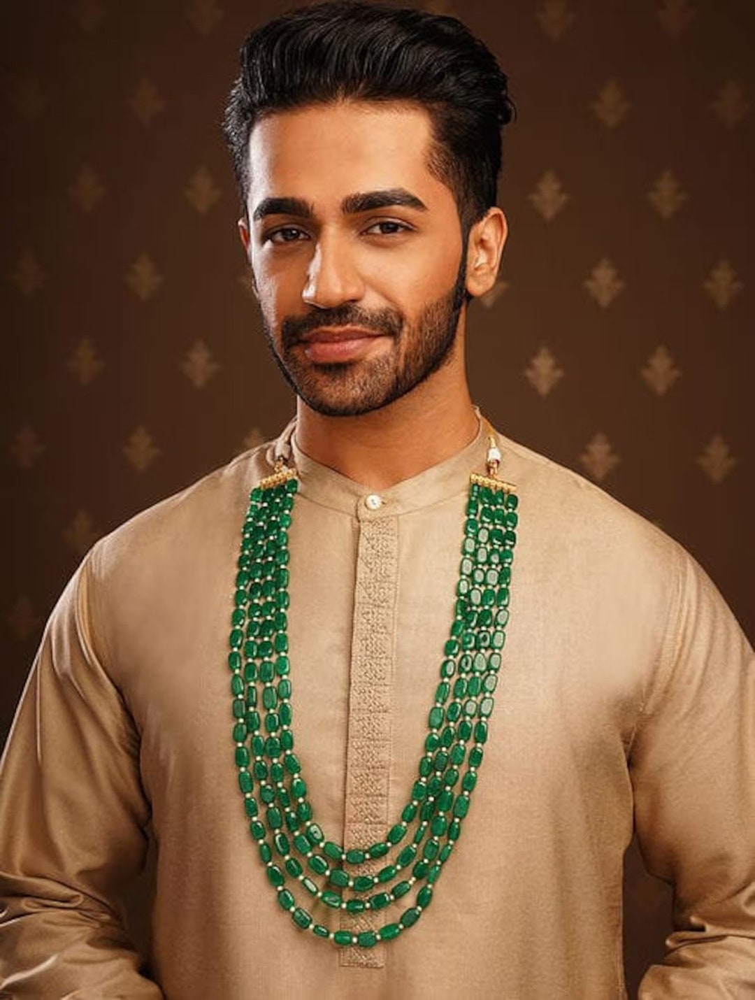 Emerald Green Groom Necklace Four Line Necklace Chain Men Designer ...