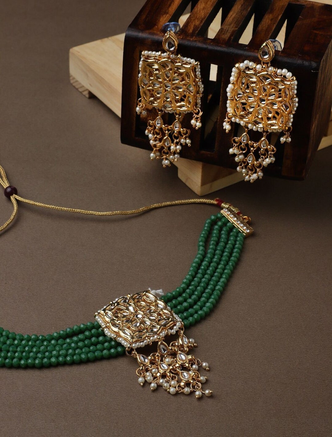 Sabyasachi Inspired Designer Kundan Set, Green Kundan Choker, Kundan ...