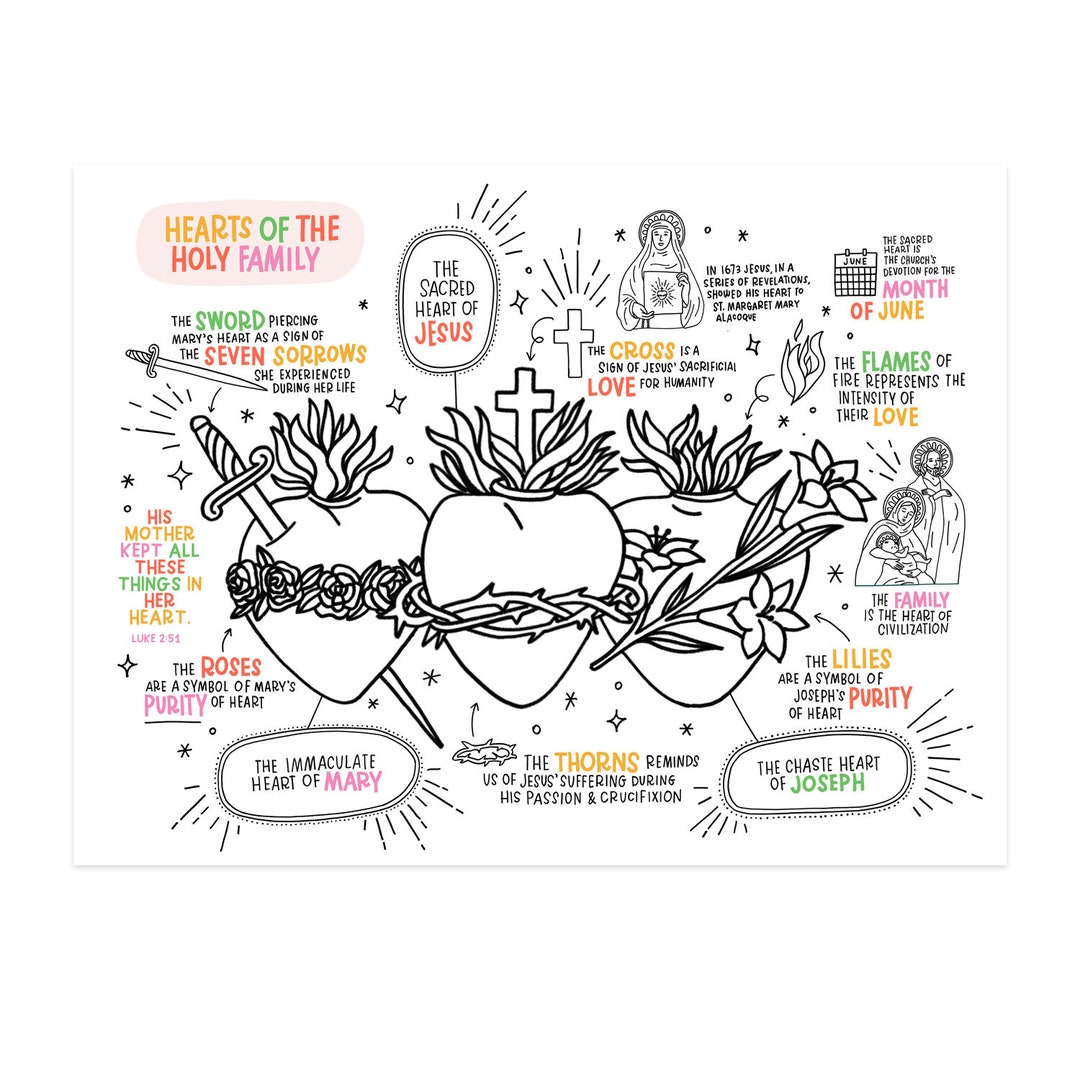 Holy Family Hearts Jumbo Activity Sheet - 3 Pack - Catholic Coloring ...