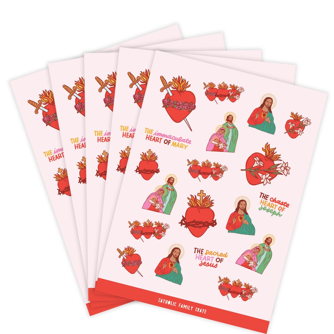 Holy Family Hearts Sticker Sheet - 5 Pack, Catholic Gift, Catholic ...