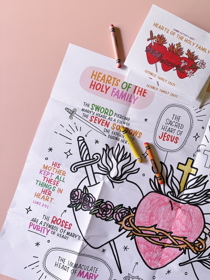 Holy Family Hearts Jumbo Activity Sheet 3 Pack Catholic Coloring ...