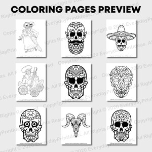 Dia De Los Muertos Sugar Skull Coloring Pages for Adults and Teens, PDF ...