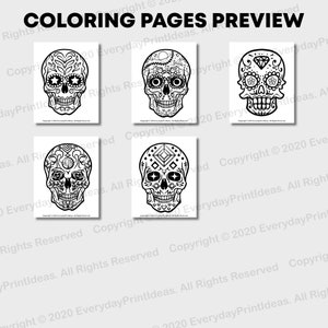 Dia De Los Muertos Sugar Skull Coloring Pages for Adults and Teens, PDF ...