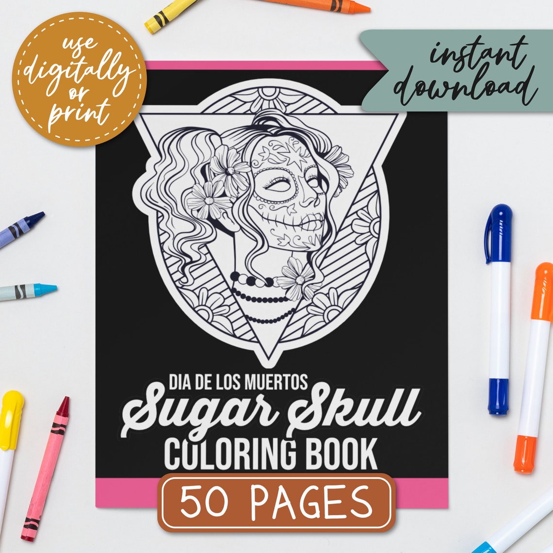 Dia De Los Muertos Sugar Skull Coloring Pages for Adults and - Etsy