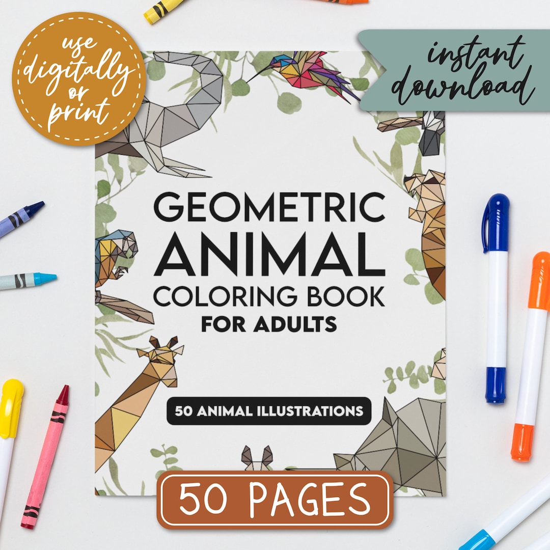 Geometric Animal Coloring Pages for Adults, PDF Coloring Book Printable ...