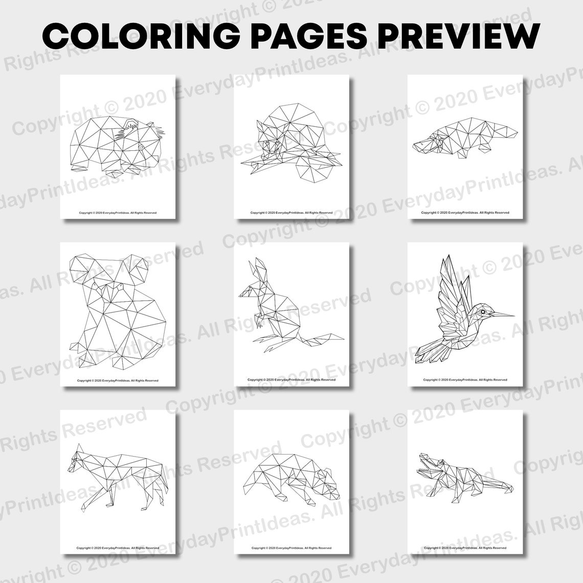 Geometric Animal Coloring Pages for Adults, PDF Coloring Book Printable ...