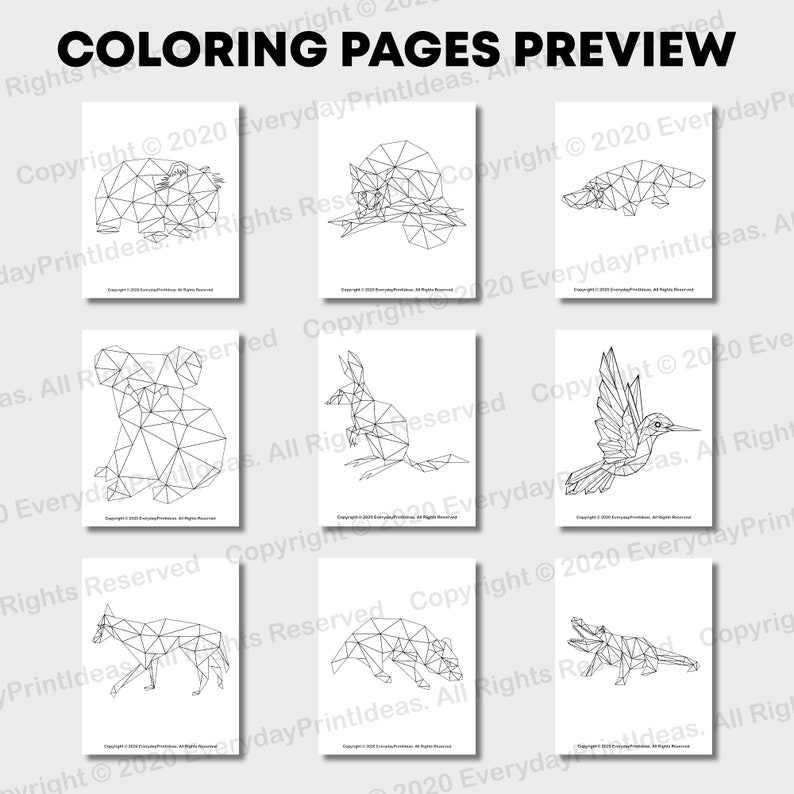 Geometric Animal Coloring Pages for Adults, PDF Coloring Book Printable ...