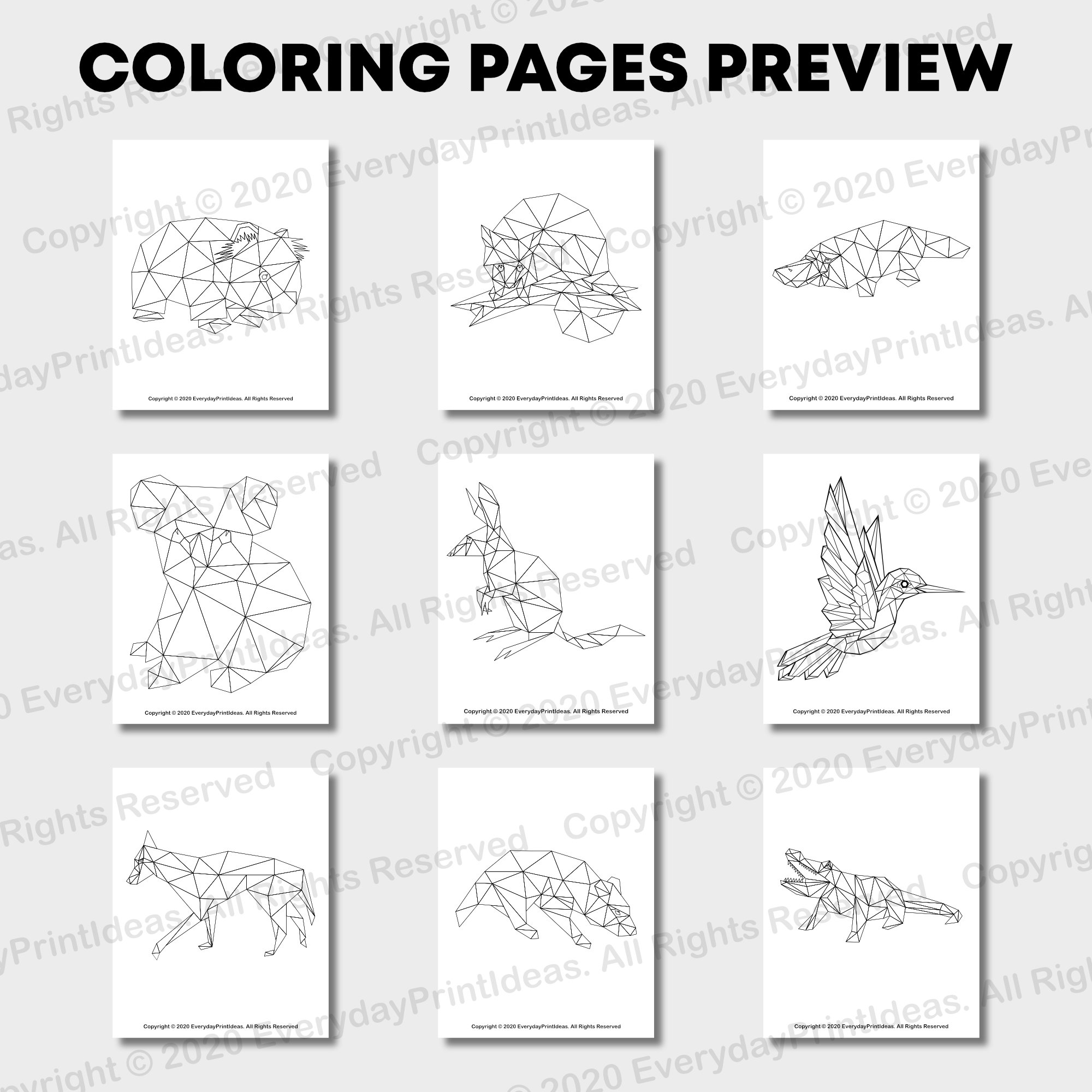 Geometric Animal Coloring Pages for Adults, PDF Coloring Book Printable ...