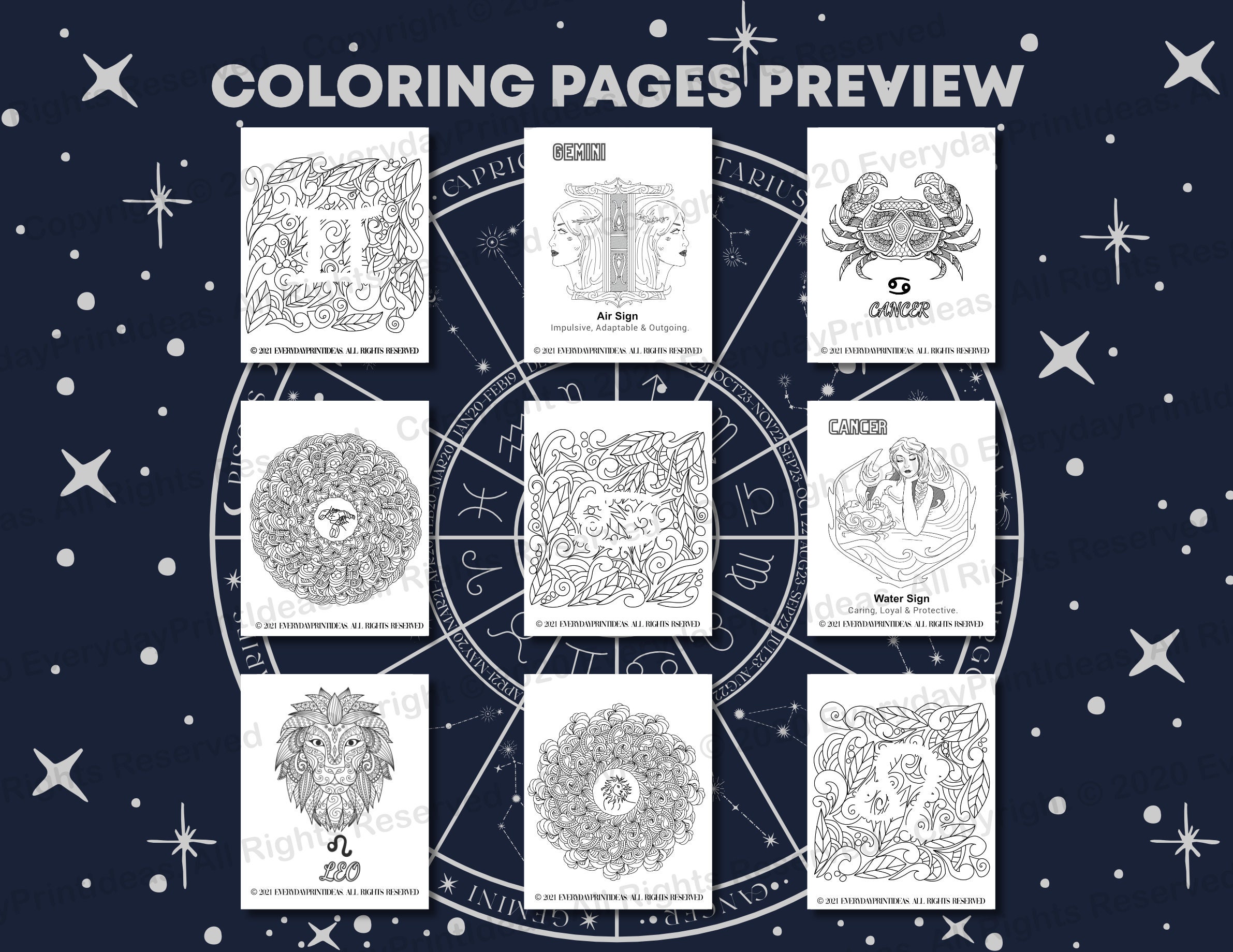 Zodiac Coloring Pages, Horoscope PDF Coloring Book Printable Digital ...