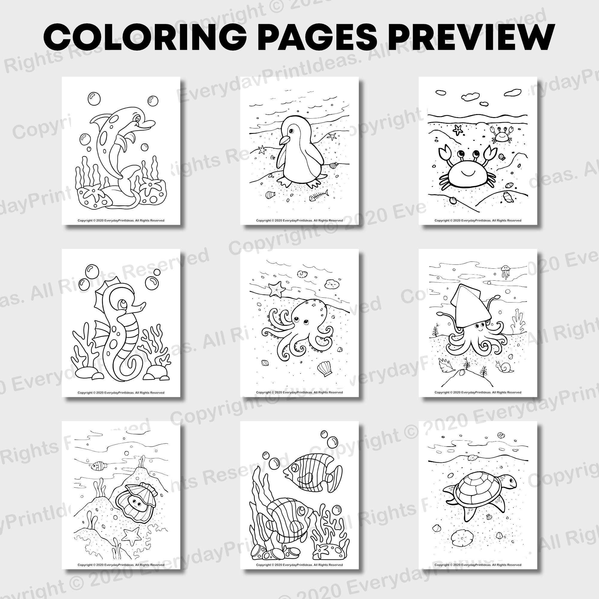 Sea Creature Coloring Pages for Kids and Toddlers, Ocean Animal ...