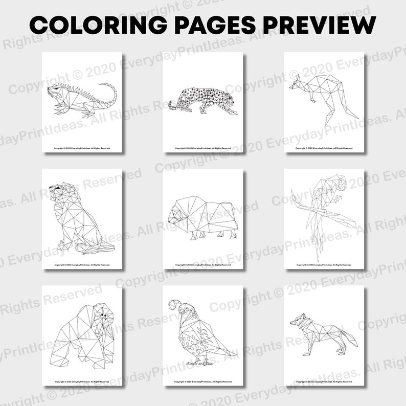 Geometric Animal Coloring Pages for Adults, PDF Coloring Book Printable ...