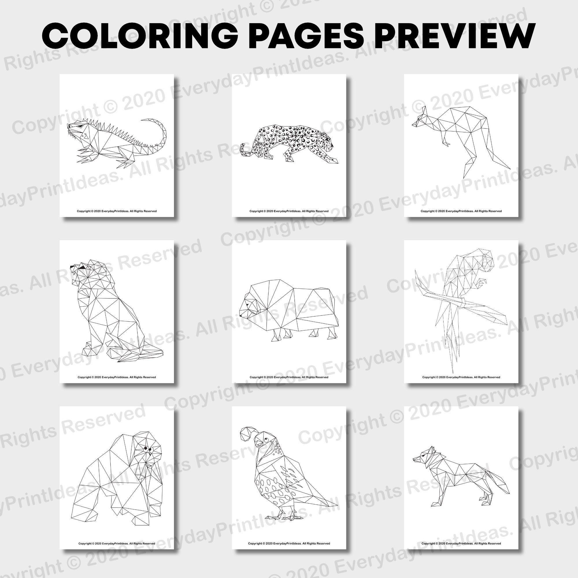 Geometric Animal Coloring Pages for Adults, PDF Coloring Book Printable ...