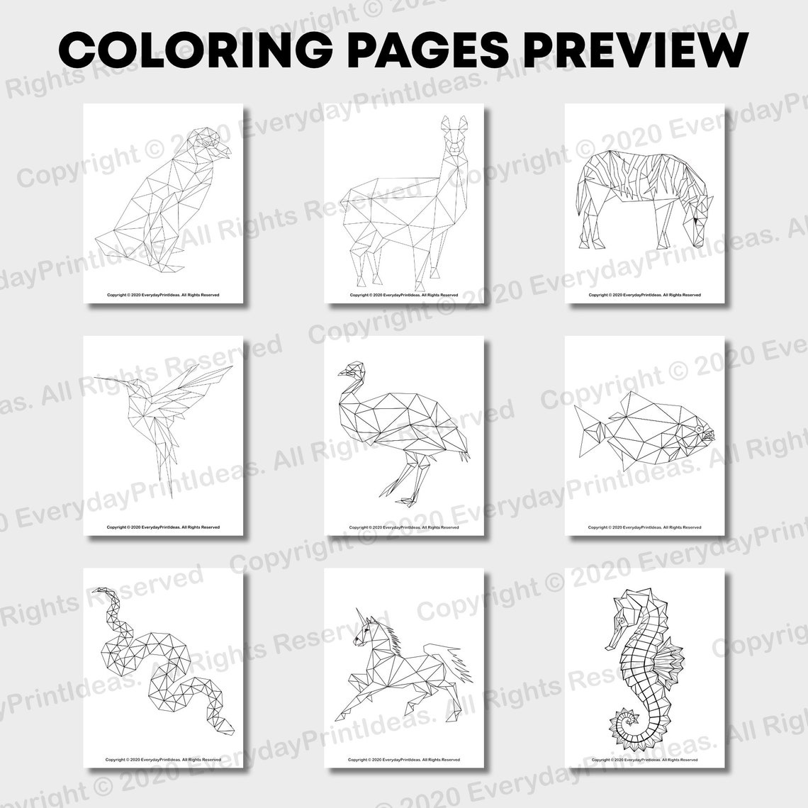 Geometric Animal Coloring Pages for Adults, PDF Coloring Book Printable ...