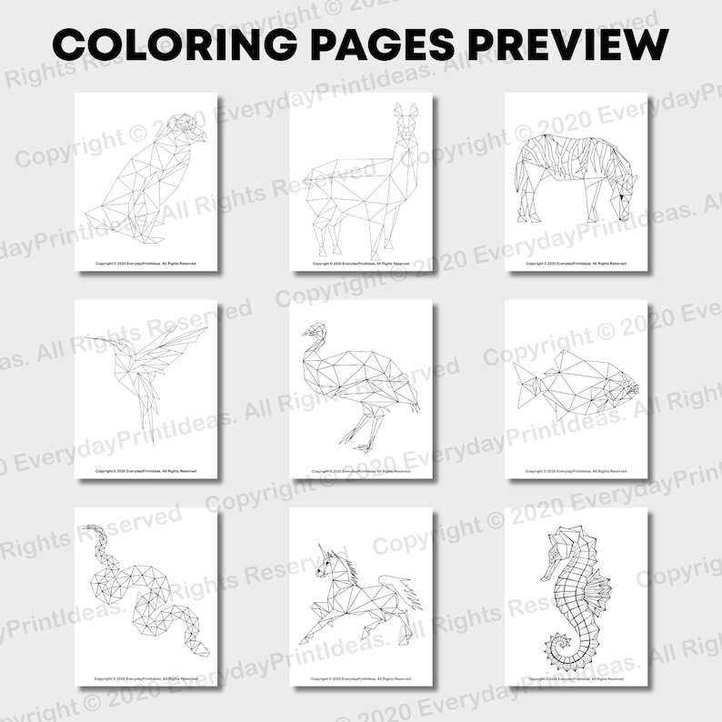 Geometric Animal Coloring Pages for Adults, PDF Coloring Book Printable ...