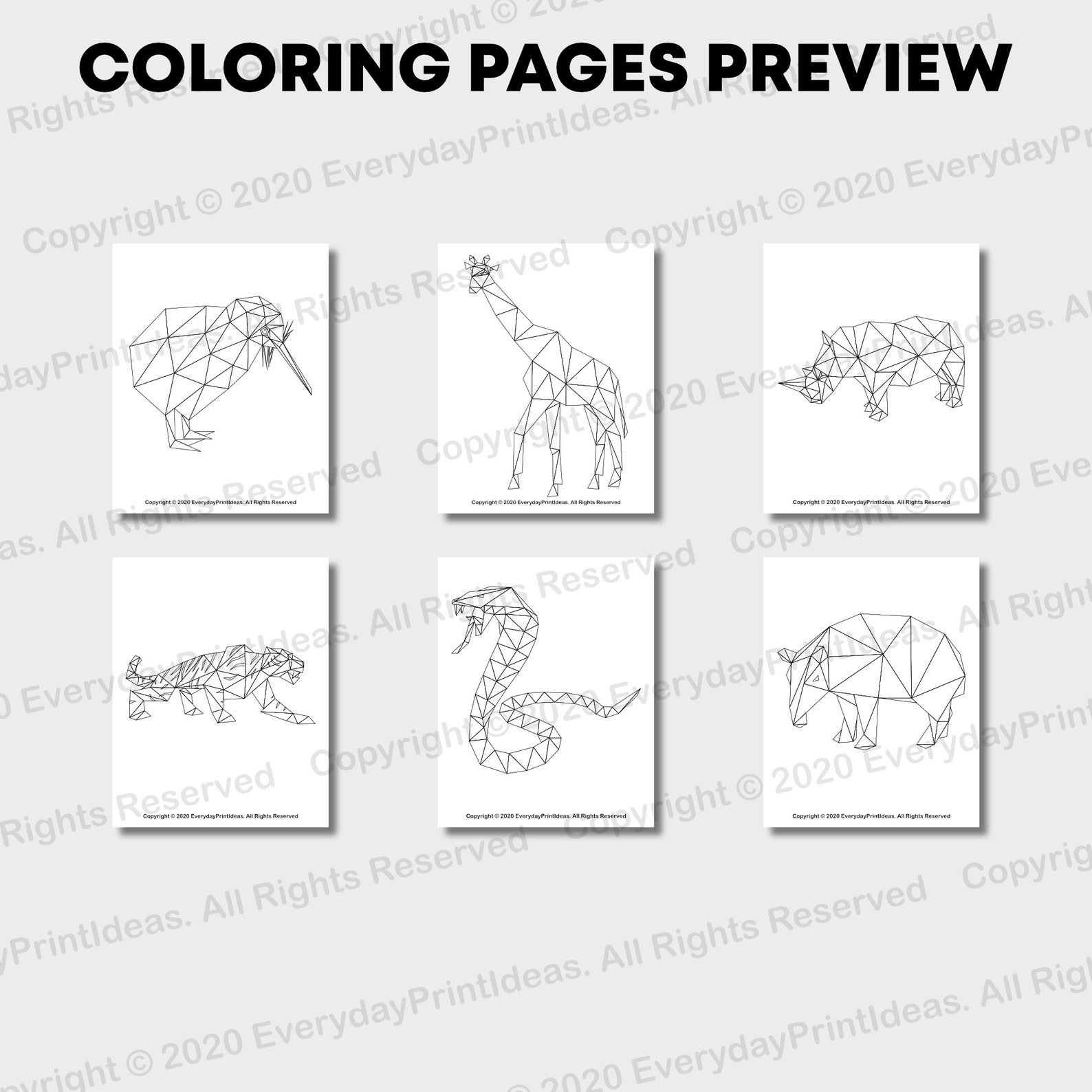 Geometric Animal Coloring Pages for Adults, PDF Coloring Book Printable ...