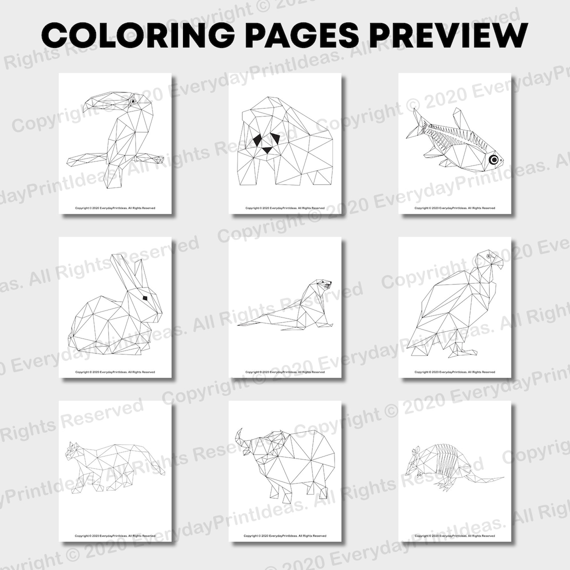 Geometric Animal Coloring Pages for Adults, PDF Coloring Book Printable ...