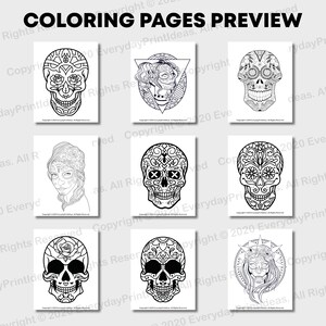 Dia De Los Muertos Sugar Skull Coloring Pages for Adults and Teens, PDF ...